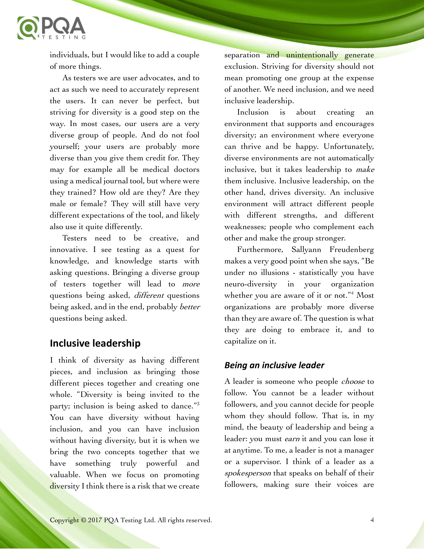 Inclusive Leadership | PLATO | Test smarter & deliver faster