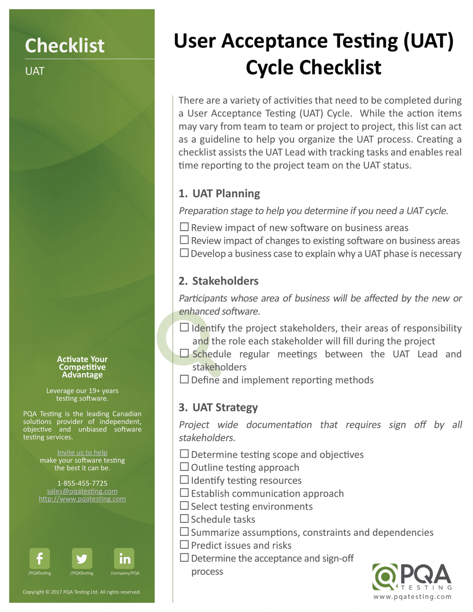 PQA's UAT Checklist - PLATO