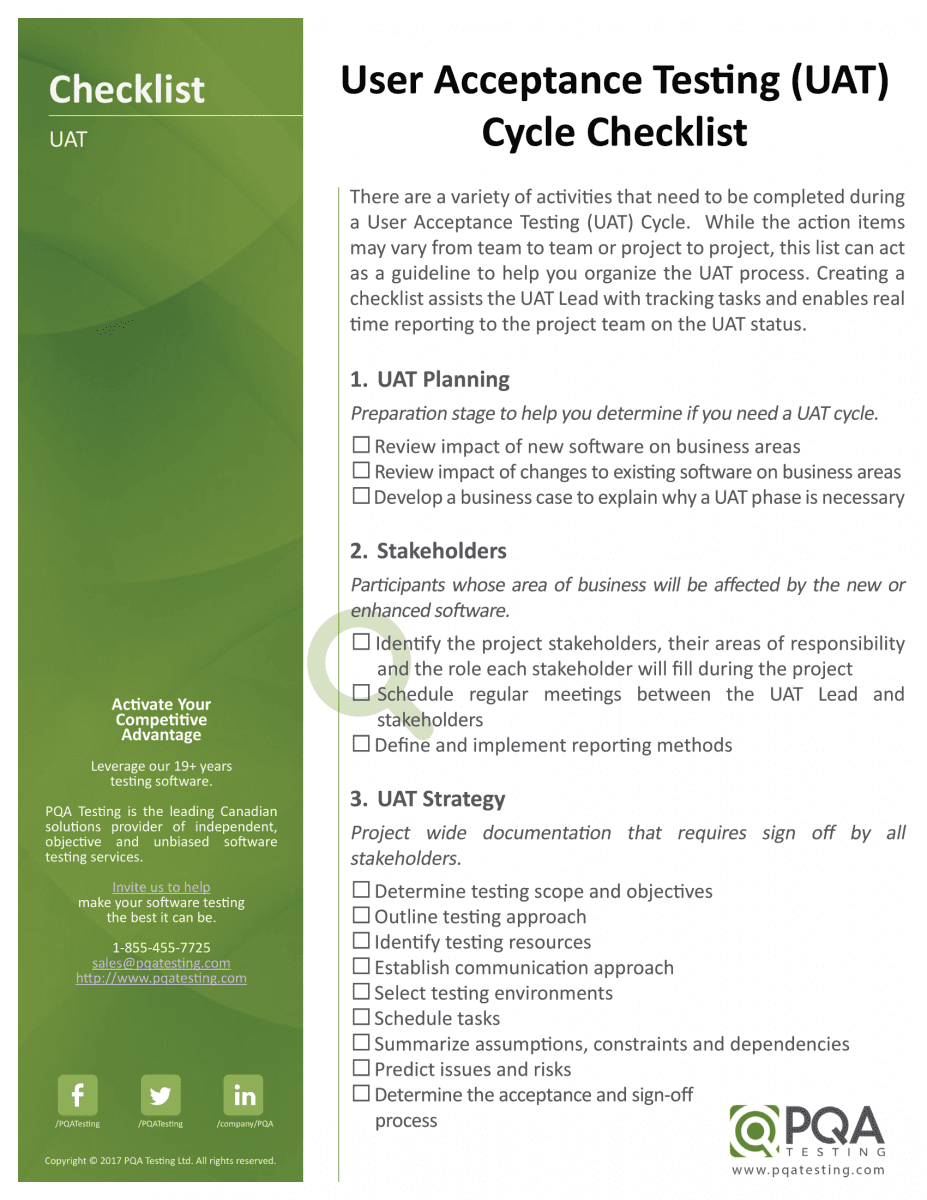 PQA's UAT Checklist - PLATO