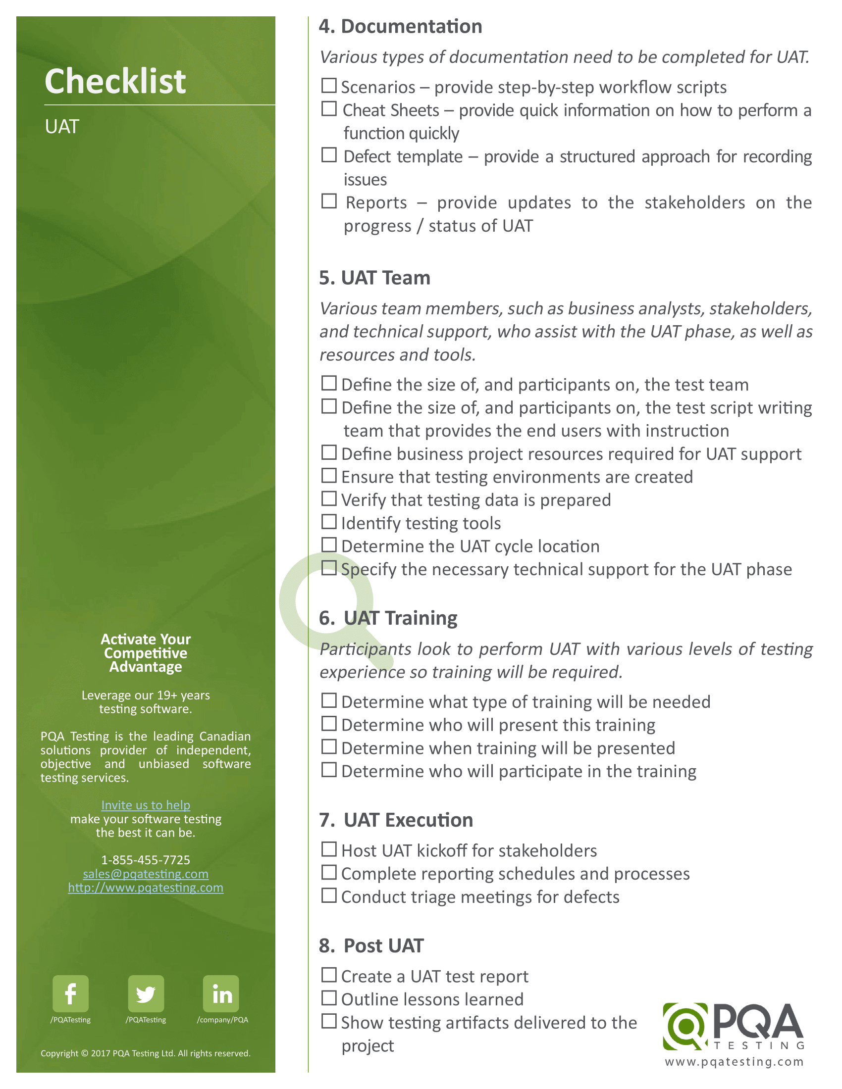 PQA's UAT Checklist - PLATO